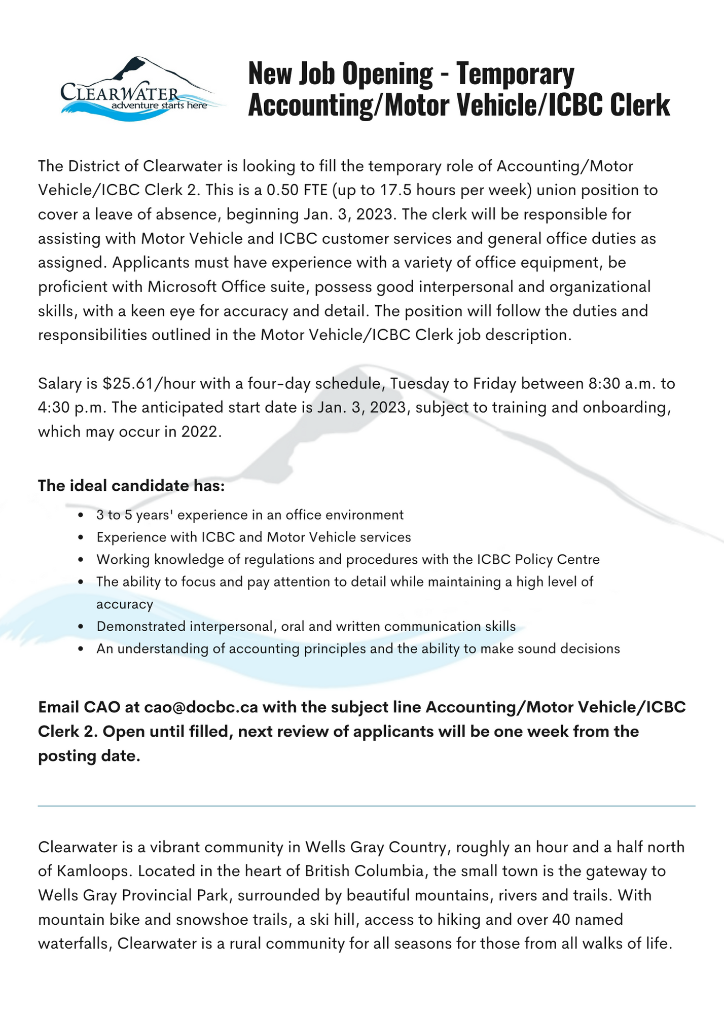 New Job Posting – Temporary Accounting/Motor Vehicle/ICBC Clerk ...