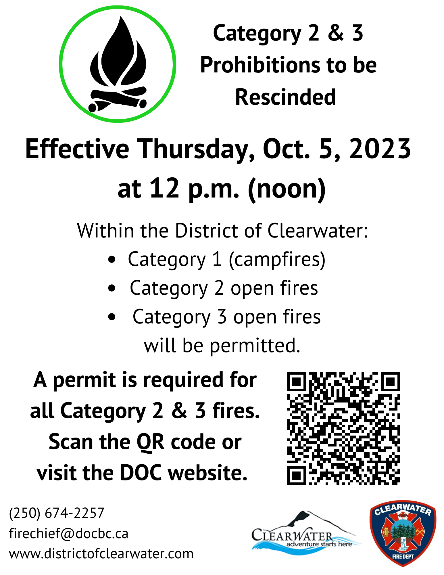 Campfire ban rescinded, Category 2 & 3 fires still prohibited ...